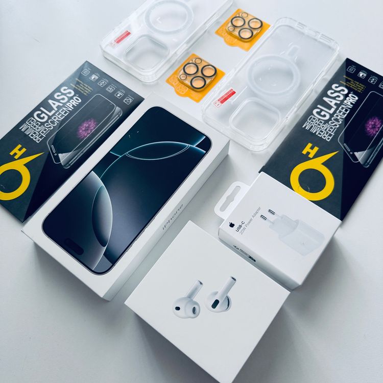 iPhone 16 Pro Max 256GB, AirPods Pro 3, Hülle, Panzer, 20W (Neu und ...