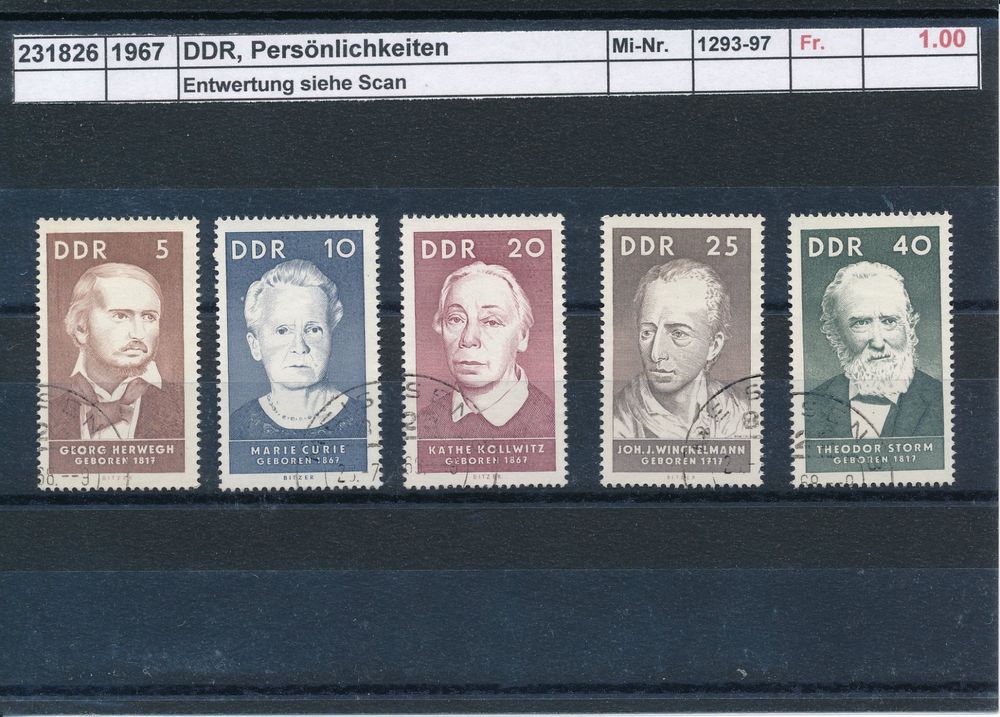 1967 DDR, Persönlichkeiten (Gebraucht) in Winterthur für CHF 1 – mit ...