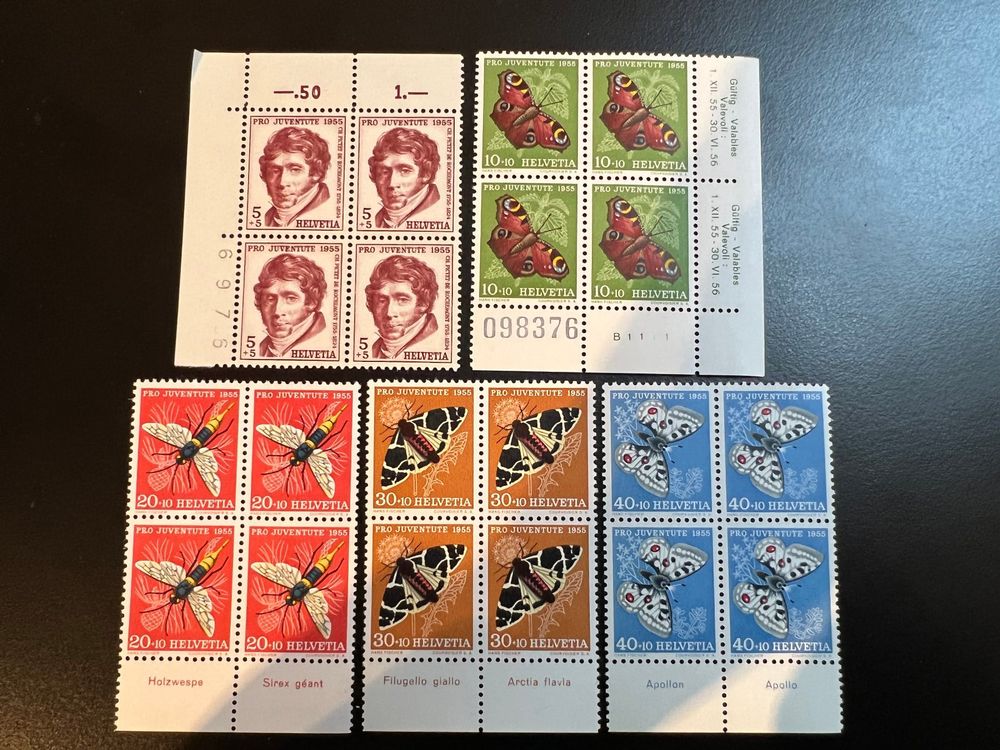 5 blocs de 4 timbres neufs** Pro Juventute 1955 selon photo (D'occasion ...