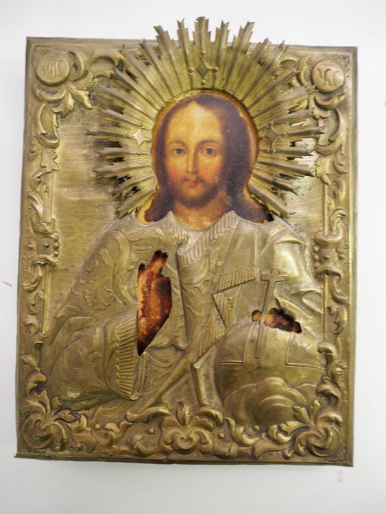 Ikone mit Oklad, alt, Christus Pantokrator, Russland? | Kaufen auf Ricardo