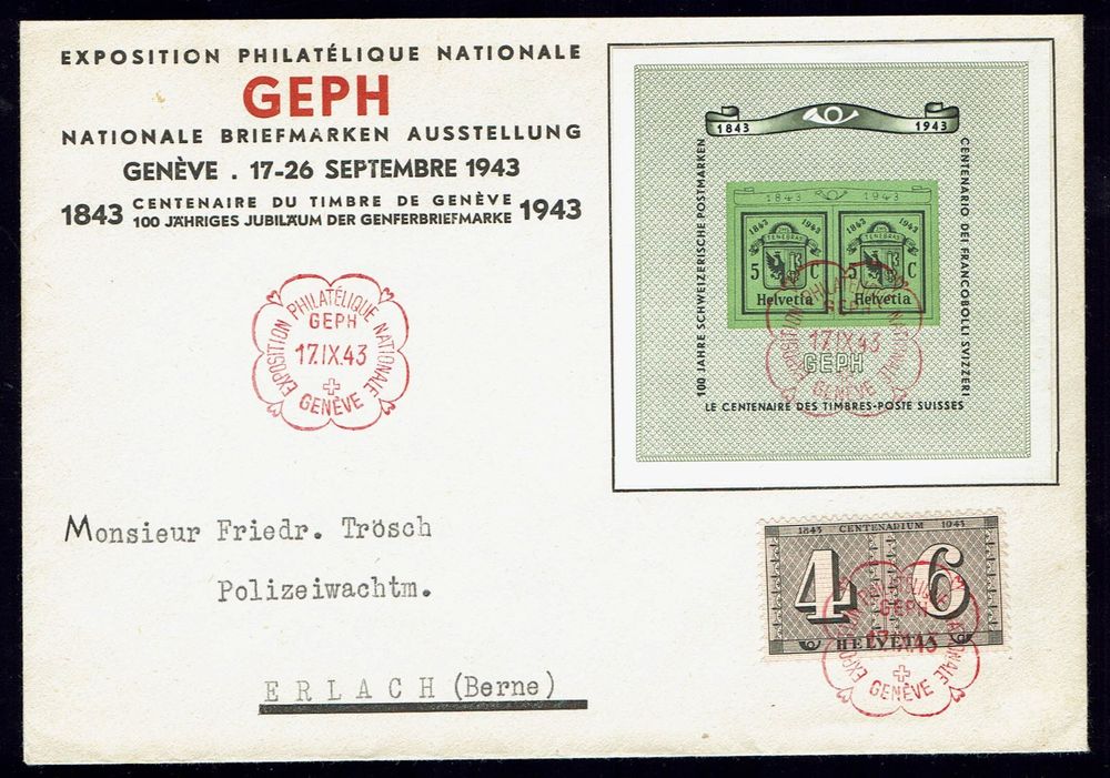 FDC 1943 Block W18 (110.-) (Gebraucht) in Delémont für CHF 10 – mit Lieferung auf Ricardo kaufen