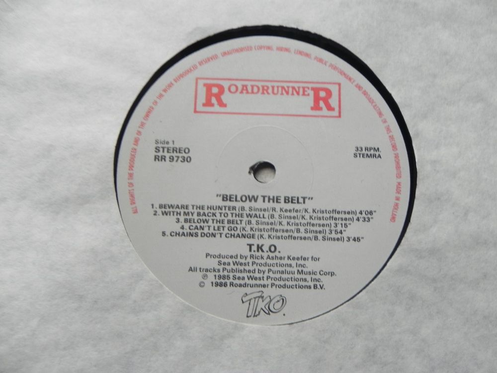 LP USA Hardrock Heavy Metal Band TKO 1986 Below the Belt (Gebraucht) in ...