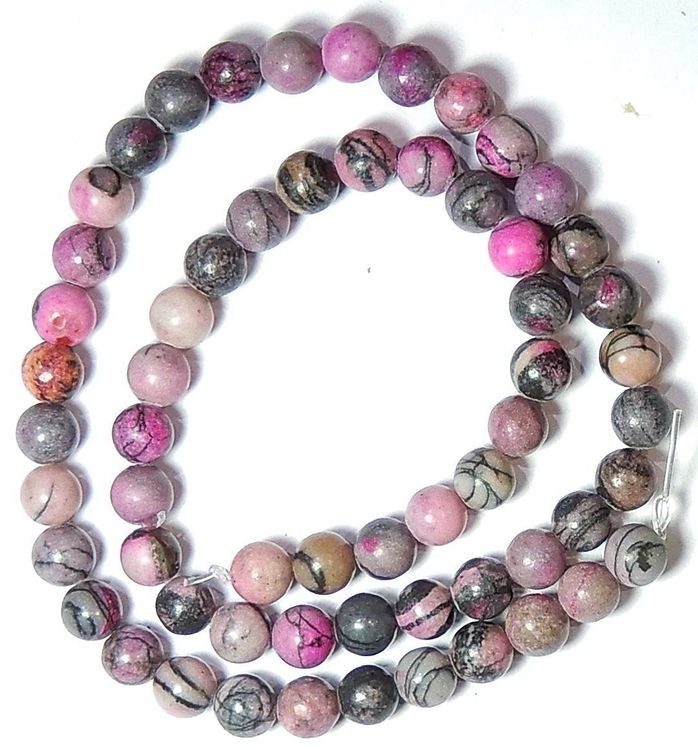 1 Strang echte natürliche argentinische Rhodonit Perlen 6 mm (Neu ...