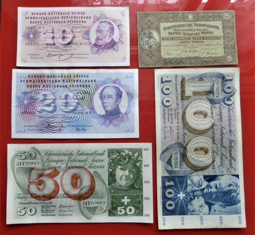 LOT CH-BANKNOTEN 100 Fr.- 5 Fr NOTE gebr (Gebraucht) in Glis für CHF 57 ...