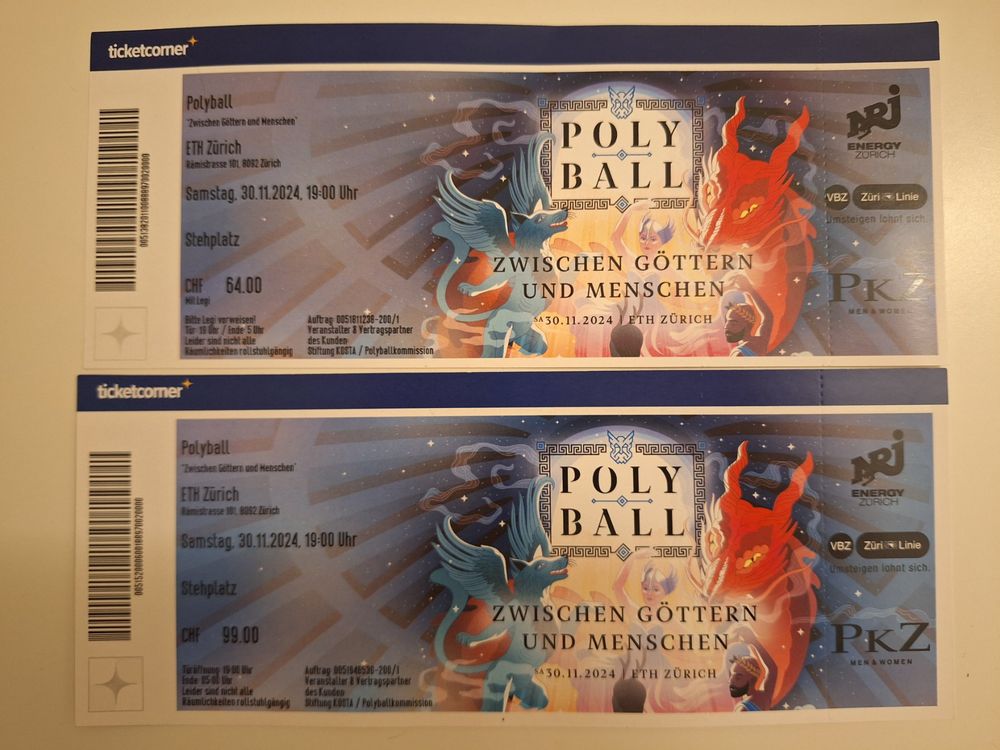 2x Polyball 2024 Ticket (1 mit, 1 ohne Legi), Abholung ETH (Gebraucht) in Zürich für CHF 265 ...