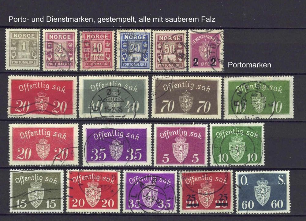 Norwegen, Dienst- und Portomarken * und gest (Gebraucht) in Basel für ...