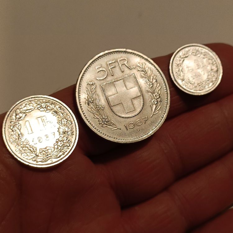 Silber Münzen Set Schweiz 1967 50 Rappen, 1.- & 5 Franken (Gebraucht) in Zell LU für CHF 10 ...