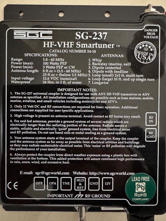 SGC SG-237 HF-VHF Smartuner Top Zustand (Gebraucht) in Allschwil für ...