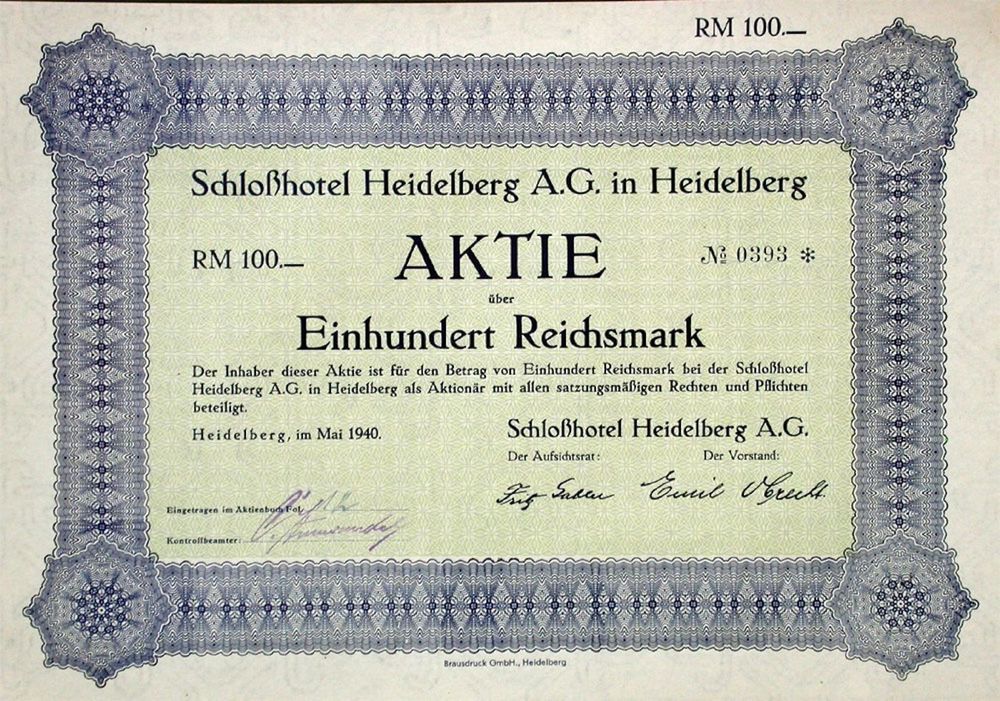 Schlosshotel Heidelberg AG, Heidelberg - 1940 | Kaufen auf Ricardo