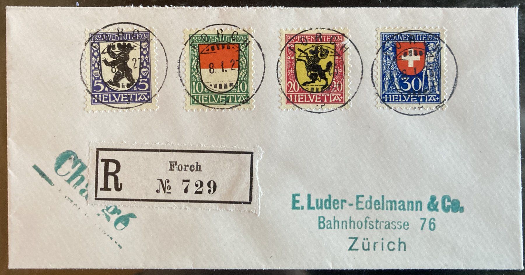 1924, Pro Juventute Luder Satzbeleg mit 4 Vollstempeln, TOP (Gebraucht ...