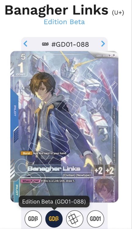 Banagher Links Edition Beta (GD01-088) (Usato) a Locarno per CHF 1200 ...