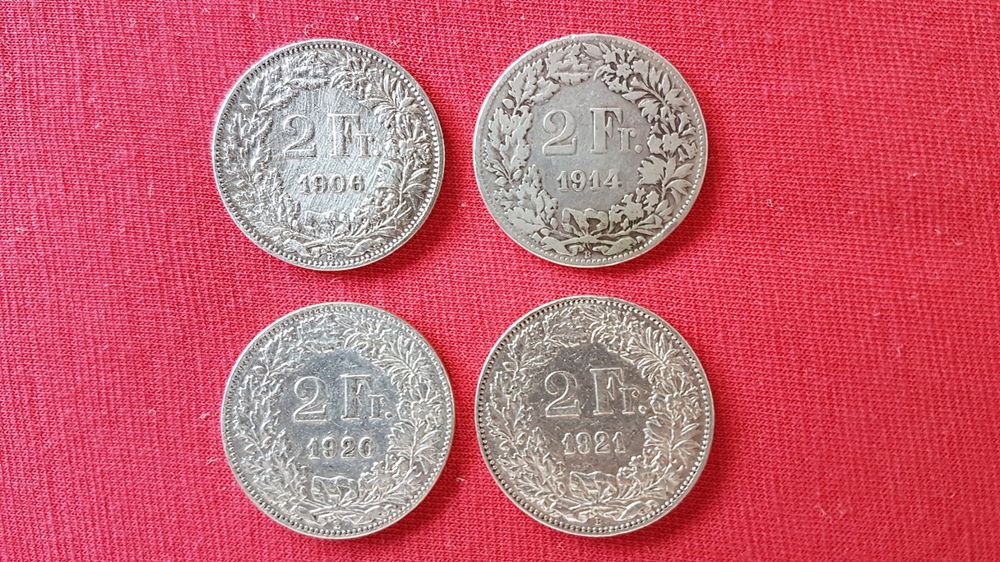 4 x 2 Fr Silbermünzen 1906-1914–1920-1921 ab 1.00 Franken !! (Gebraucht) in Camignolo für CHF 22 ...