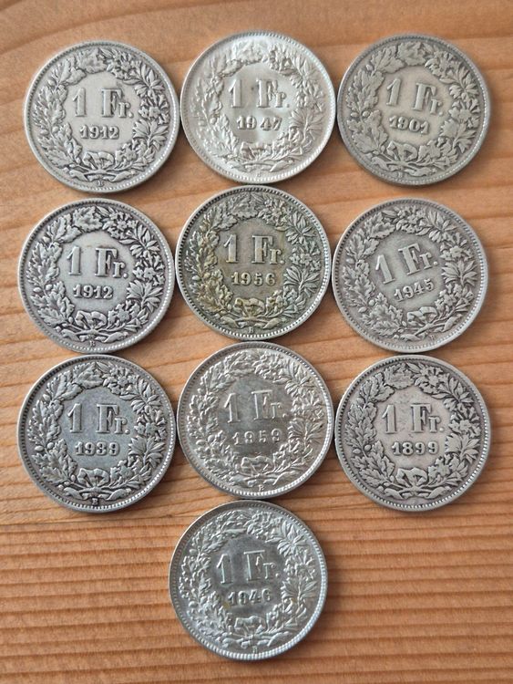 CH-10x1 Franken Silber div. Jahrgänge Zustand gemäss Bilder (Gebraucht) in Oberuzwil für CHF 35 ...