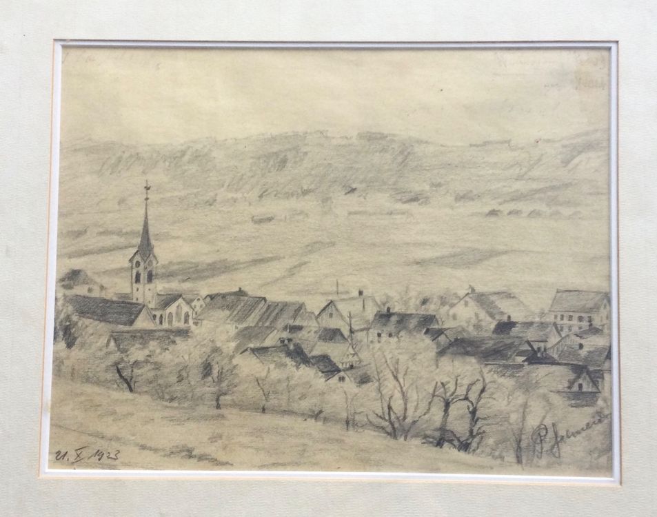 Antike Dorf Ansicht Zeichnung Unleserlich Signiert | Kaufen auf Ricardo