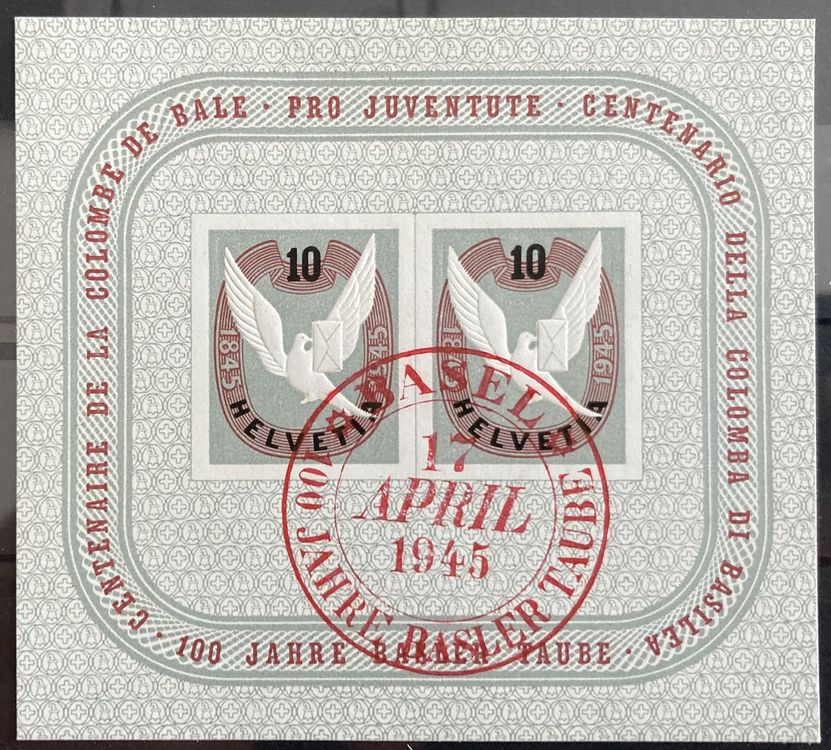 Baslertaube Block W23, 1945 gestempelt, SBK 100 Fr. (Gebraucht) in Flawil für CHF 15 – mit ...