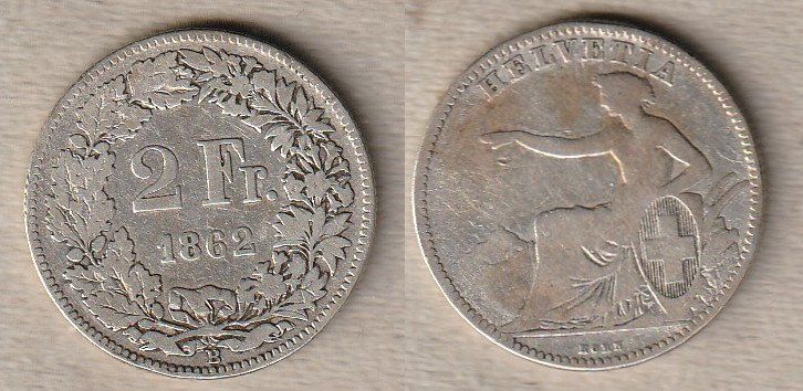 2 Franken 1862 --- sitzende Helvetia --- (Gebraucht) in Allschwil für CHF 55 – mit Lieferung auf ...