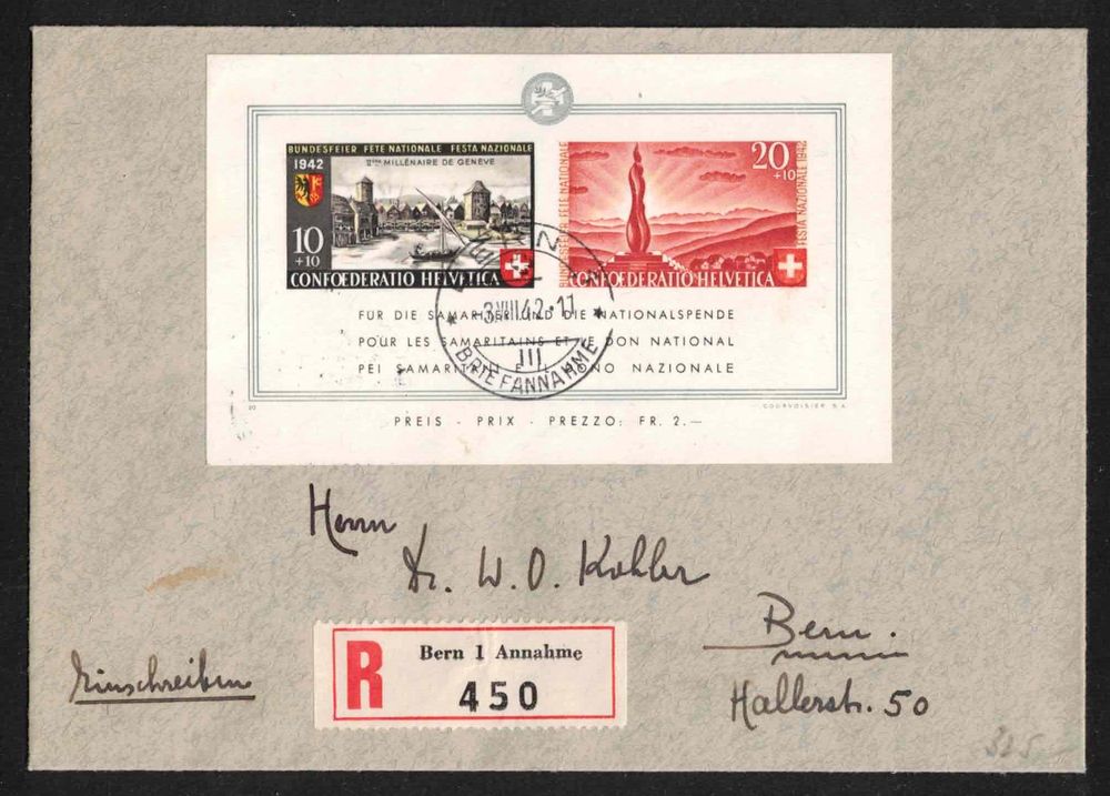 Pro Patria 1942 Block B19 auf Brief (Neu (gemäss Beschreibung)) in Nuglar für CHF 64 – mit ...