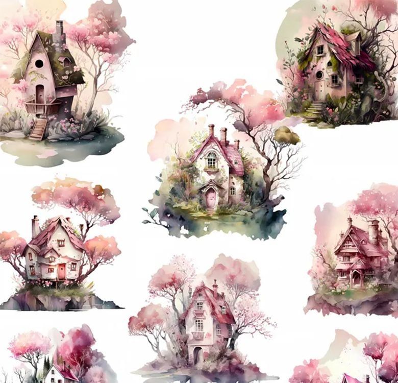 Vintage Aufkleber - Elf Baumhaus Pilzhaus Pilze (4 Muster) (Neu und ...