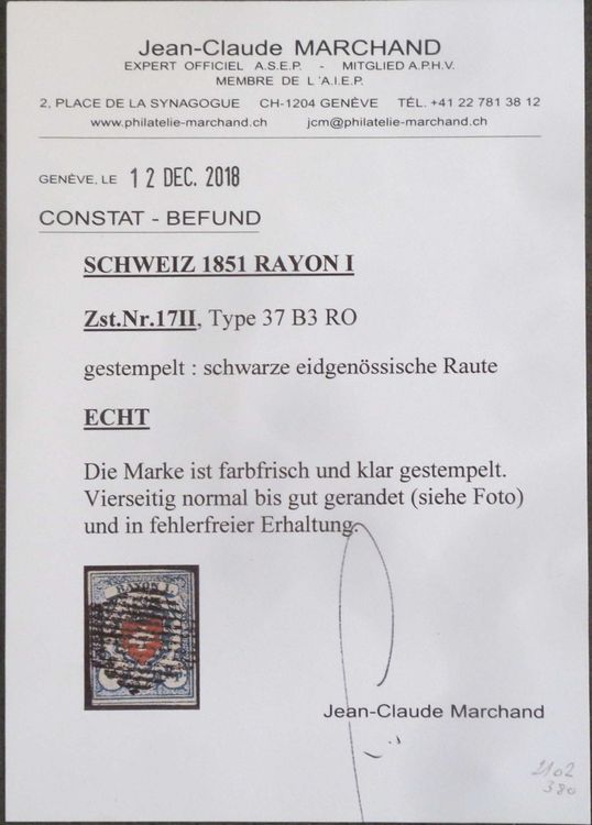 1851: RAYON I, 5 Rp., O, mit Befund (Gebraucht) in Zürich für CHF 1.5 ...