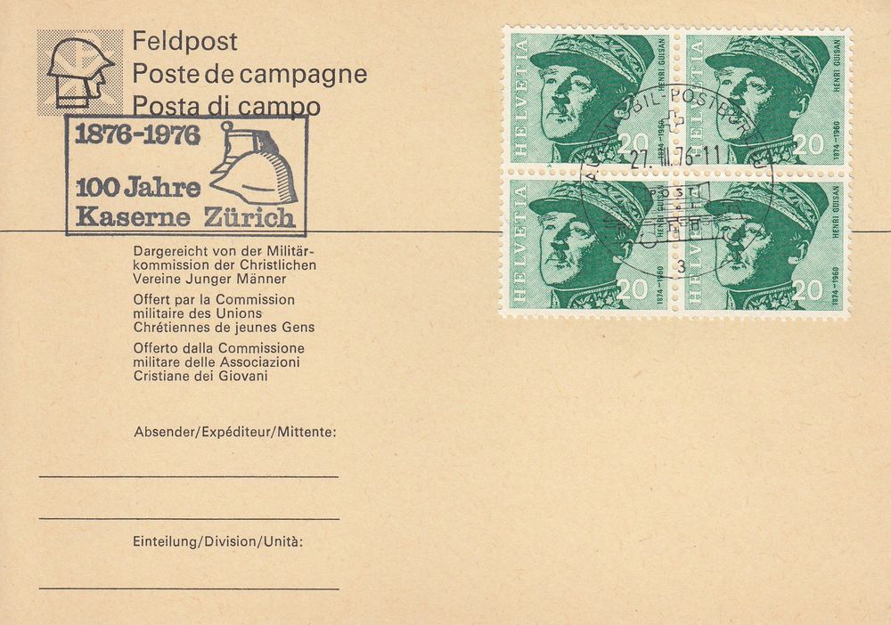 1876-1976 100 Jahre Kaserne Zürich Feldpost General Guisan (Gebraucht) in Spreitenbach für CHF 2 ...
