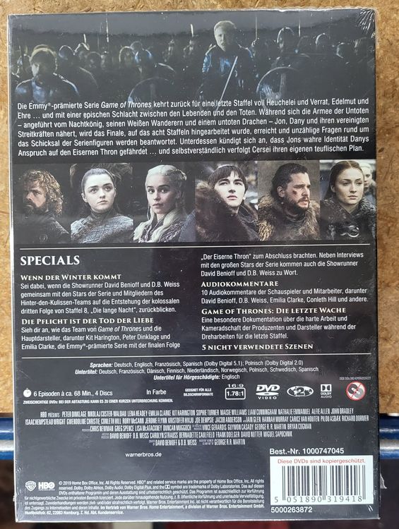 Game Of Thrones (Staffel 8) Original verpackt (Neu und originalverpackt ...