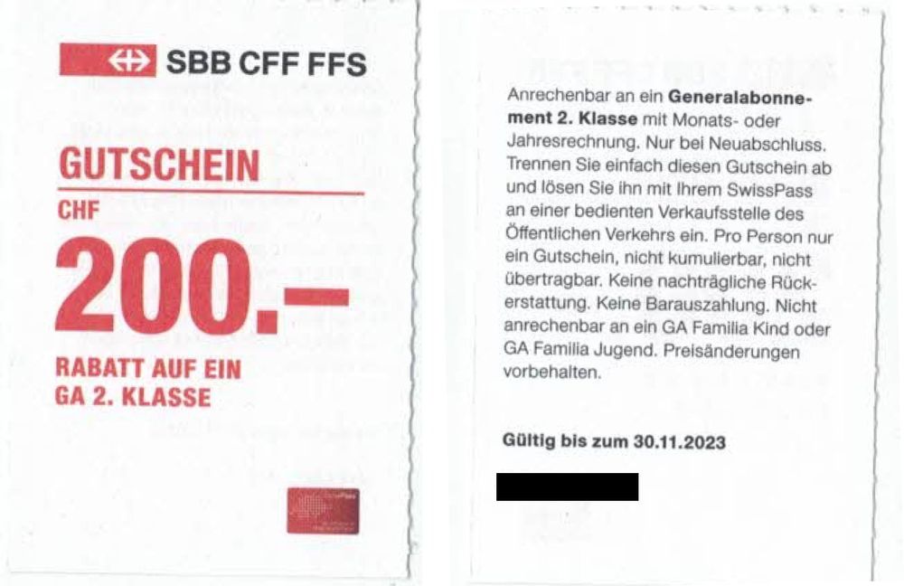 Gutschein SBB GA 2. Klasse - CHF 200 (gültig bis 30.11) | Kaufen auf Ricardo