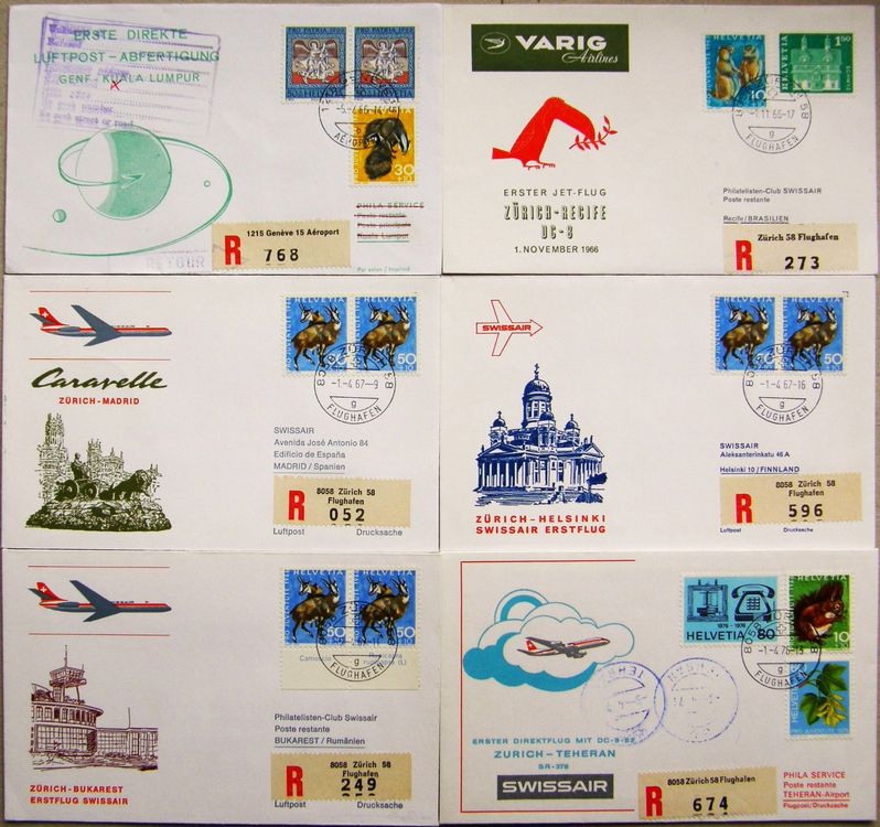 orig. 6x AM 1st Flight Covers 1966 1967 1976 Hans Erni KiK | Kaufen auf Ricardo