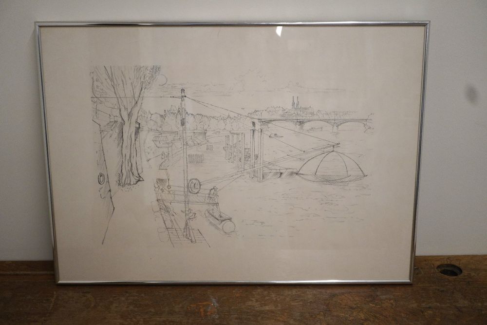 Gerahmte Zeichnung Basel am Rhein Fischerboote MA026 (Gebraucht) in Basel für CHF 85 – nur ...