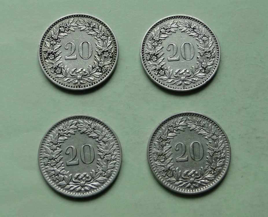 4x 20 Rappen 1920, 1921, 1926, 1929 | Kaufen auf Ricardo