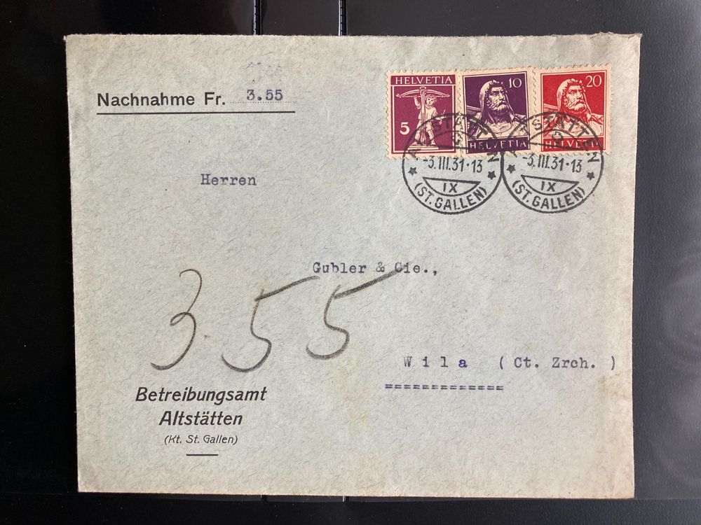 Schweiz 1931 NN-Brief B.amt Altstätten MiF Tellkopf u.-knabe (Gebraucht) in Liestal für CHF 4 ...