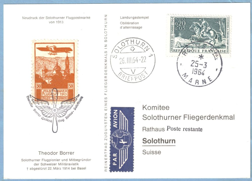 Solothurner Flugpostmarke Nachdruck 1964 Theodor Borrer (Gebraucht) in ...
