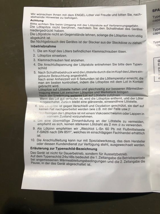 Armee Lötpistole Engel - Löter 75 Watt Militärmaterial Löten (Gebraucht) in Madiswil für CHF 59 ...