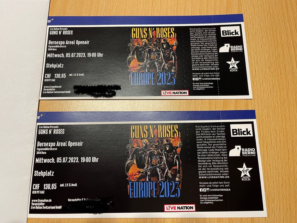 2x Guns N‘ Roses Tickets Stehplatz Bern Expo Mi 05.07.2023 (Neu und ...