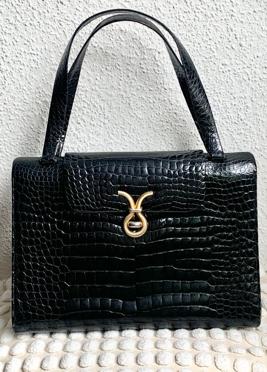Schwarze Vintage Kroko-Handtasche Alfred Roth mit IRV Plombe (Gebraucht ...