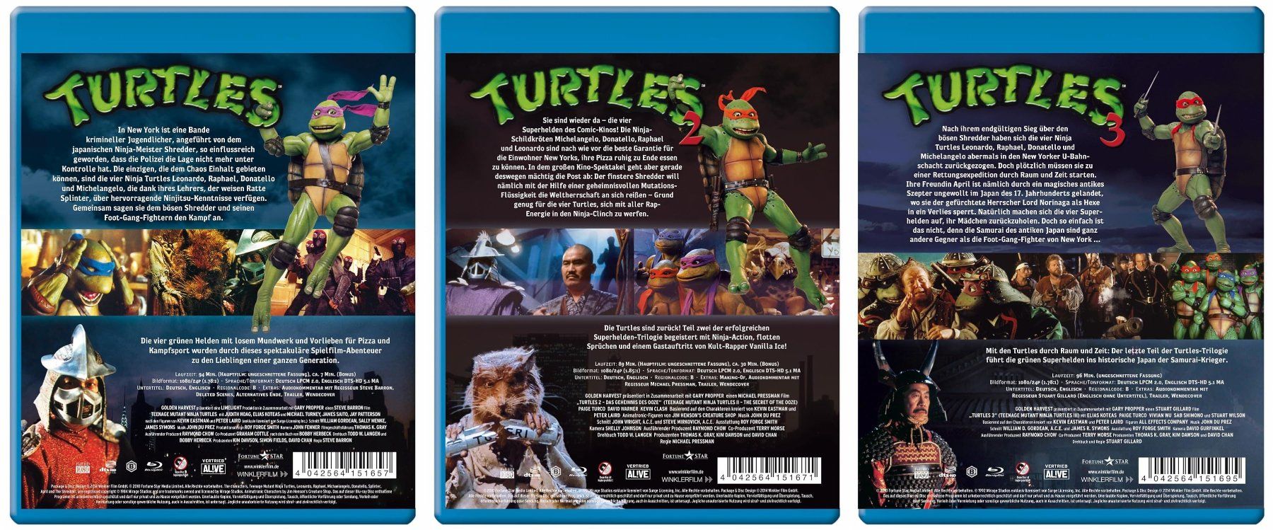 Turtles 1-3 (1990-92) Kult-TMNT-Live-Action-Trilogie/3-BDs (Neu (gemäss ...