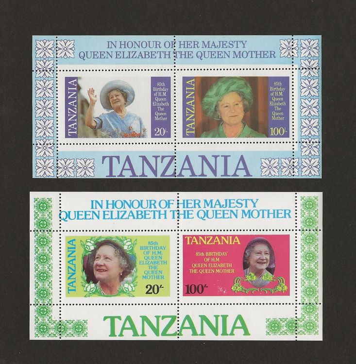 2 x Block QUEEN Mother ELIZABETH England 85th Birthday Tanza (Neu ...
