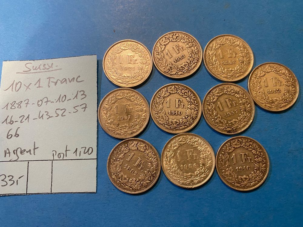 SUISSE 10 X 1 FRANC 1887-07-10-13-16-21-43-52-57-66- ARGENT | Kaufen auf Ricardo