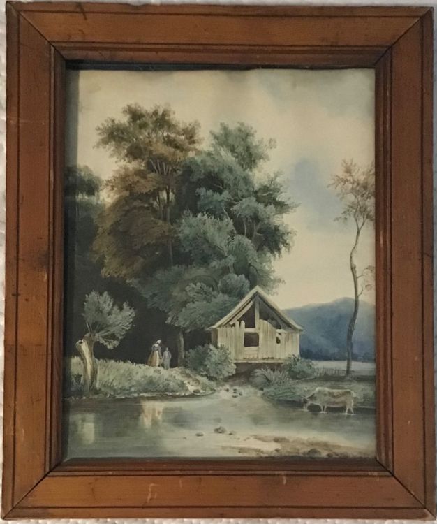 Antike Hollandische Landschaft Aquarell mit Kühe | Kaufen auf Ricardo