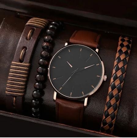 Männer Quarz Uhr mit Lederarmband und 3 Armbänder Neu/OVP | Kaufen auf ...