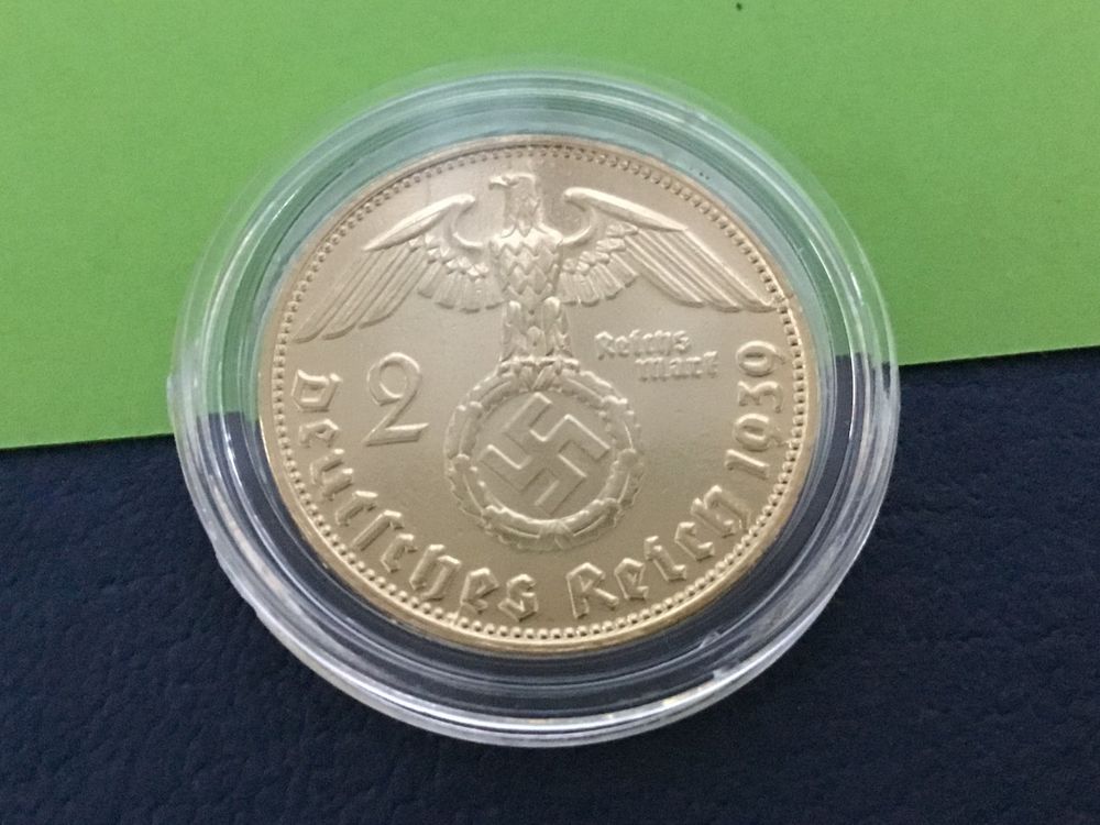2 Reichsmark 1939 D. Silbermünze poliert und vergoldet Stgl (Neu (gemäss Beschreibung)) in St ...