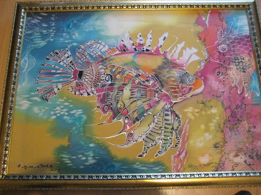 Batik Bild Fisch Unikat Gerahmt Handgemalt Signiert Künstler | Kaufen auf Ricardo