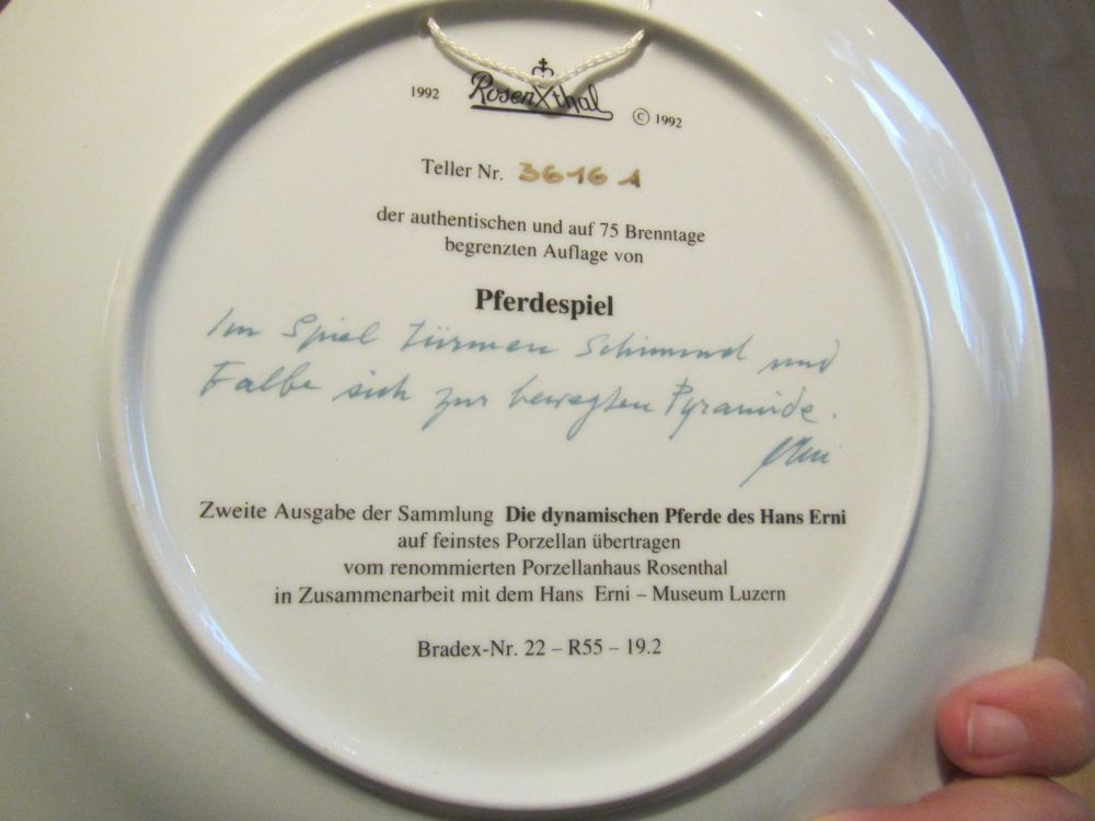 4 Teller Porz. Erni Rosenthal Pferde (Gebraucht) in Stäfa für CHF 17 – mit Lieferung auf Ricardo ...