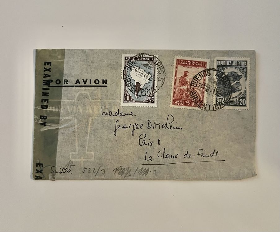 Argentine 1941 Courrier aérien censuré vers la Suisse – Cass (D ...