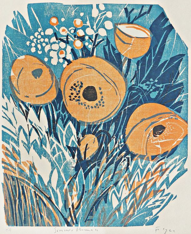 Andreas FELGER - Farbholzschnitt Sommerblumen Signiert | Kaufen auf Ricardo