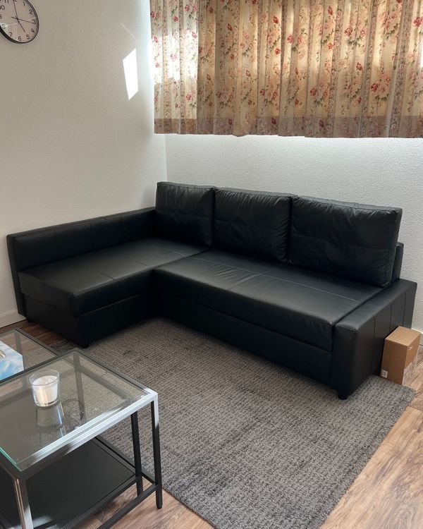 FRIHETEN Eckbettsofa mit Bettkasten, Bomstad schwarz | Kaufen auf Ricardo