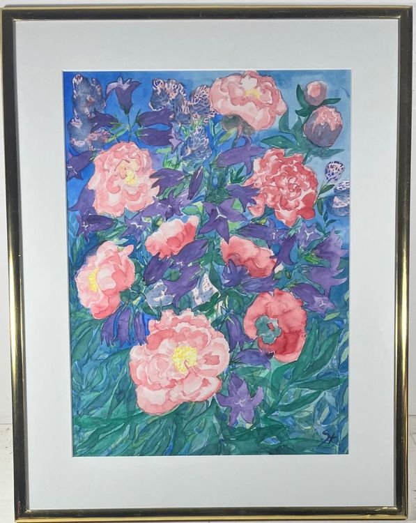 Steiner Emil - Aquarell mit Pfingstrosen sig. mit Rahmen | Kaufen auf Ricardo