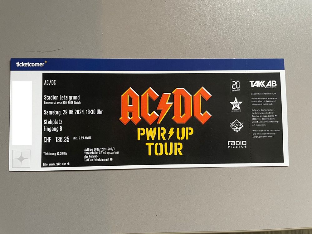 AC/DC Ticket 29.6.2024 Zürich (Neu und originalverpackt) in für CHF 265 ...