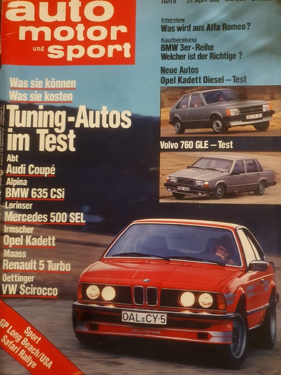AMS 8/82 635 CSi Alpina Volvo 760 R 5 Turbo Scirocco xx (Gebraucht) in ...