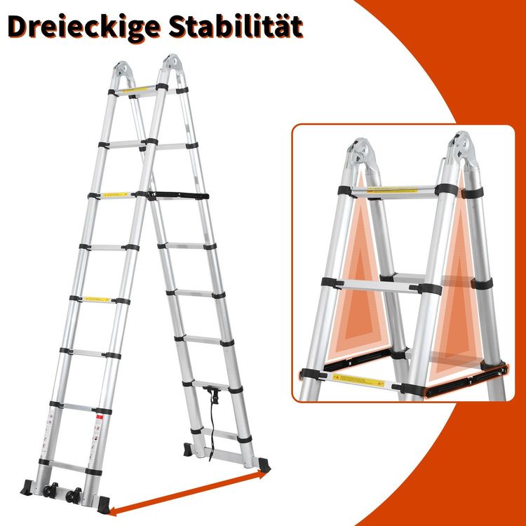 Teleskop Klappleiter Aluminium 5.0m Aluleiter Rollen (Neu und ...