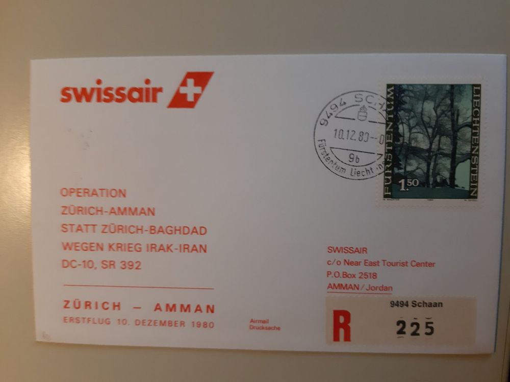 Luftp. Fürstentum Lichtenstein Swissair Erstfl. Zürich-Amman (Gebraucht ...
